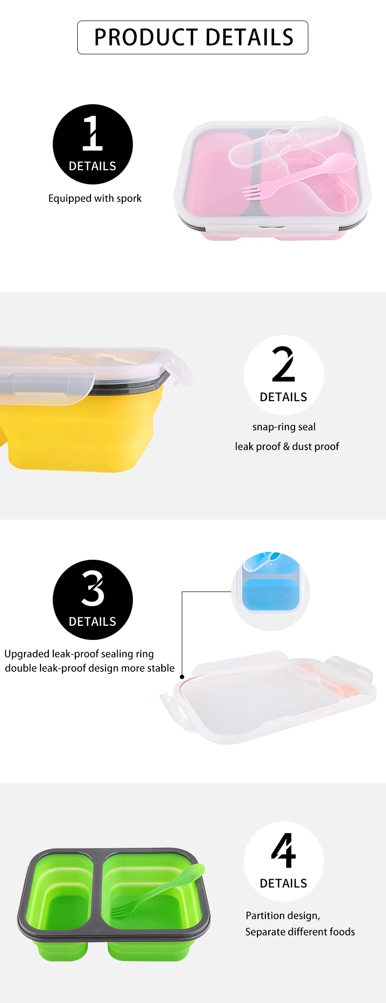Non-stick Microwavable Safe Multi 2 Compartments Food Container For ...