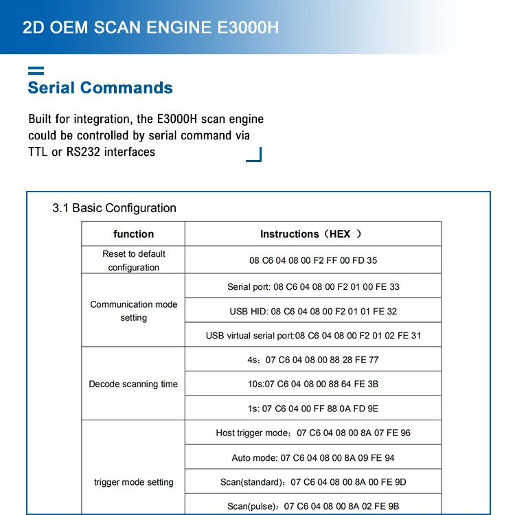 Mini Size E3000H Barcode Scanner - Compatible with Arduino