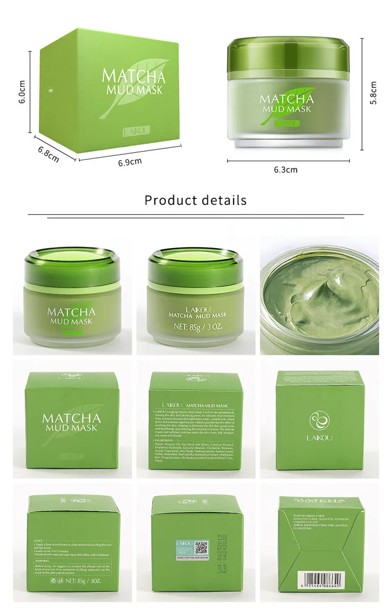 LAIKOU Matcha Mud Mask - Green Tea Face Mask for Deep Cleansing ...