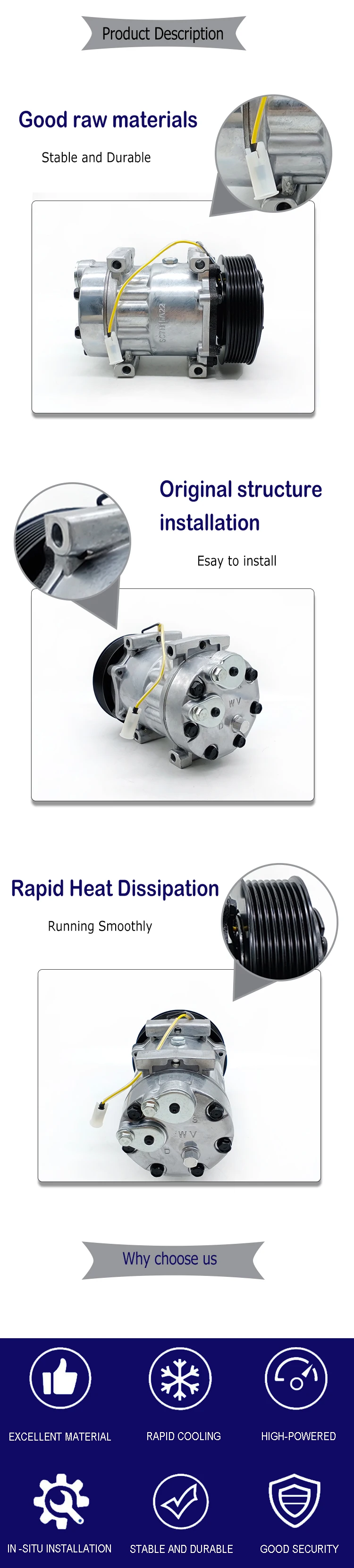 Sanden Type 7H15-8044 24V Electric AC Compressor for VOLVO Camion Truck ...