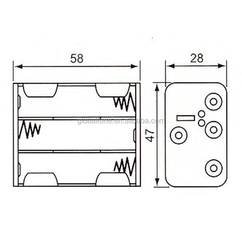6 AA Size Cell Battery Holder Box - 9V Case with Wire Lead