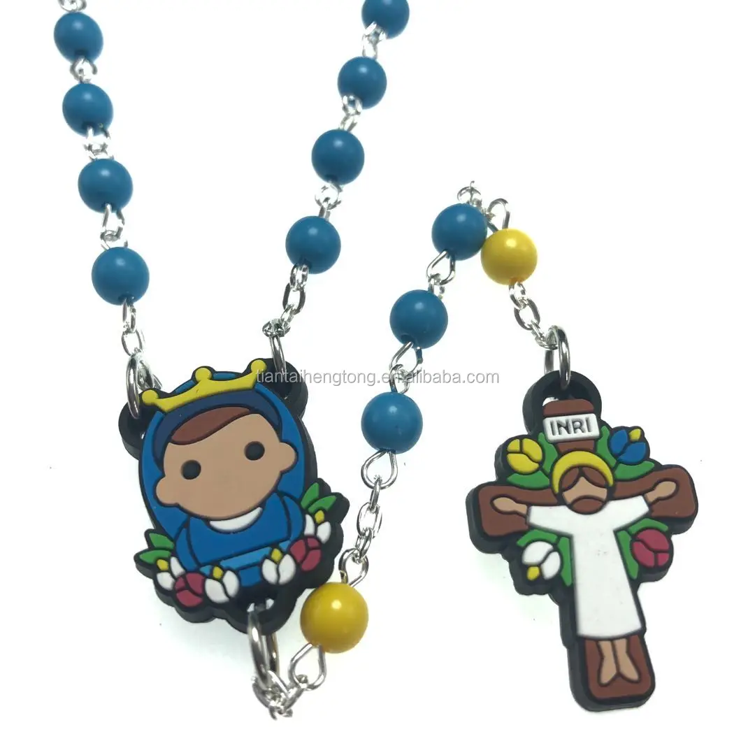 6mm Plastic Bead Rosary With Rubber Centerpiece and Jesus Cross ...