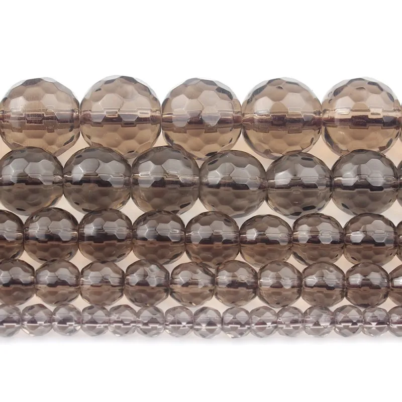 Wholesale Faceted Smoky Quartz Glass Beads 4/6/8/10/12mm Round Stones ...