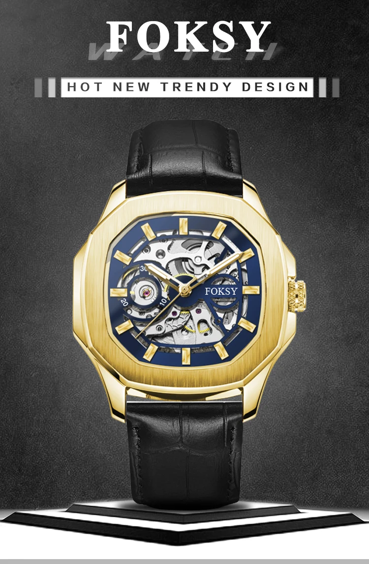 2020 Foksy Classic Luxury Automatic Skeleton Watch Men