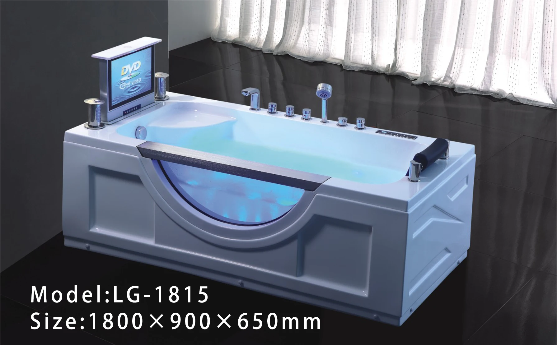 Acrylic Hydro Massage Bathtub with LED Light and TV Display