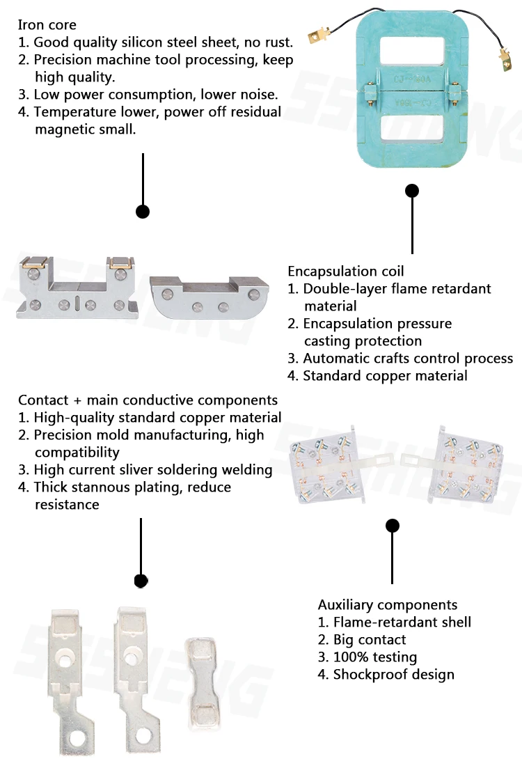 Silver Contact Cj20 Series 220v 380v Ac Contactor 3 Poles Magnetic ...