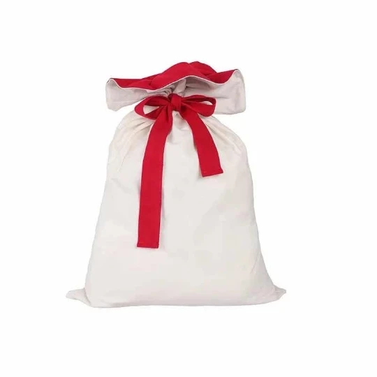 Red And White Canvas Christmas Gift Drawstring Bag Blank Sublimation ...