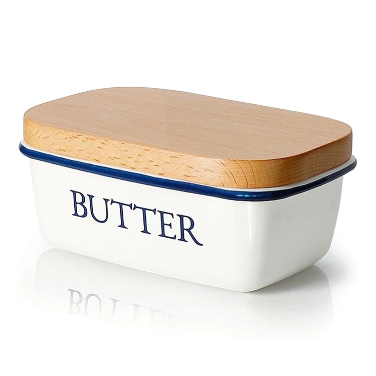 Multi Functional Enamel Butter Dish Box Butter Keeper Container With ...