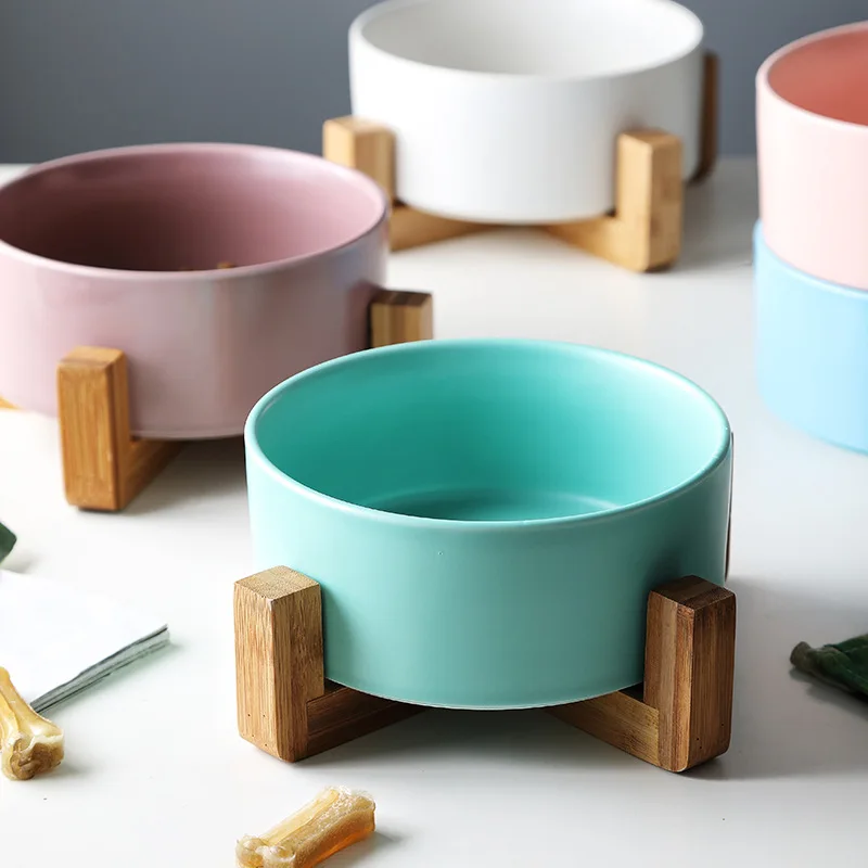Eco-friendly Pet Bowls - Durable Ceramic with Bamboo Shelf