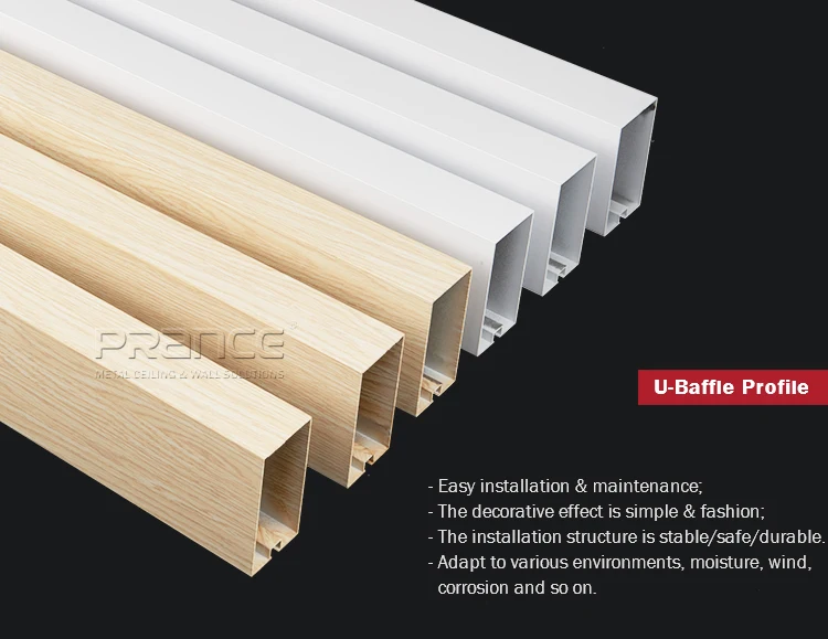 Aluminum U Shaped Baffle Ceiling Design by PRANCE