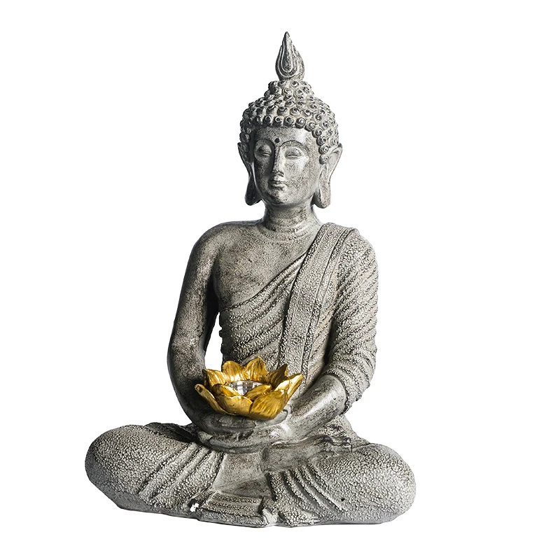 Solar Buddha Lamp,Gray Statue,Garden Thailand Resin Figurine Sitting ...