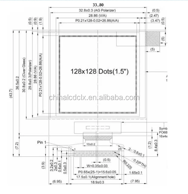 1.5 Inch Spi I2c 25pin White Ssd1327 128x128 Oled Display Screen - Buy ...