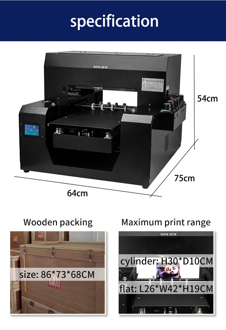 DOMSEM A3 UV Flatbed Printer for Phone Case & Cylinder Printing ...