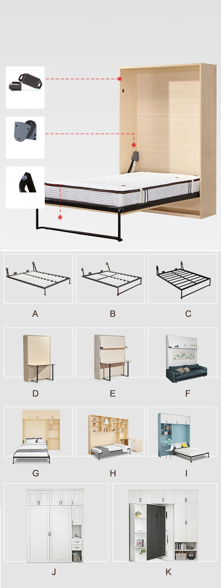 Knock-down Structure Folding Murphy Wall Bed Mechanism VT-14.024