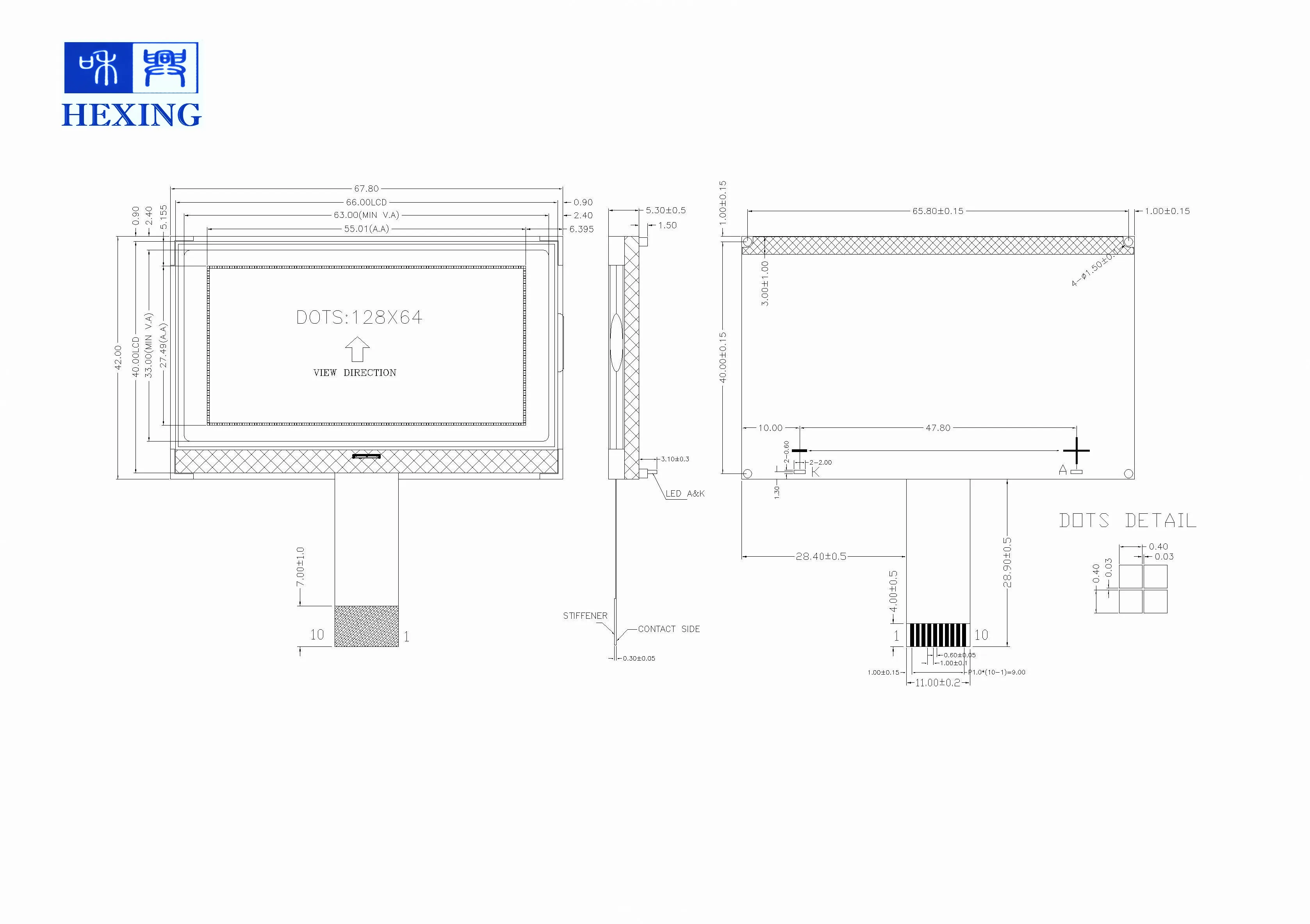 FPC Module 2.4 Inch 12864 COG LCD Display - STN Blue 10 Pin