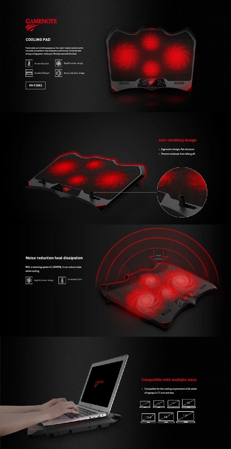 Havit Iron Mesh 4 Fans Gaming Cooling Pad With Multi-height Settings Hv ...