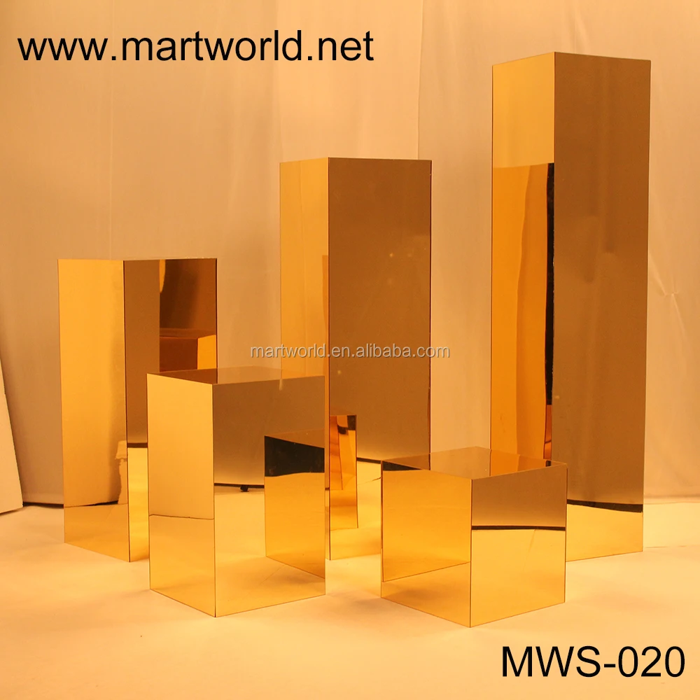Mirrored Gold Boxes Display Pedestal Bridal Shower Plinth Wedding Aisle ...