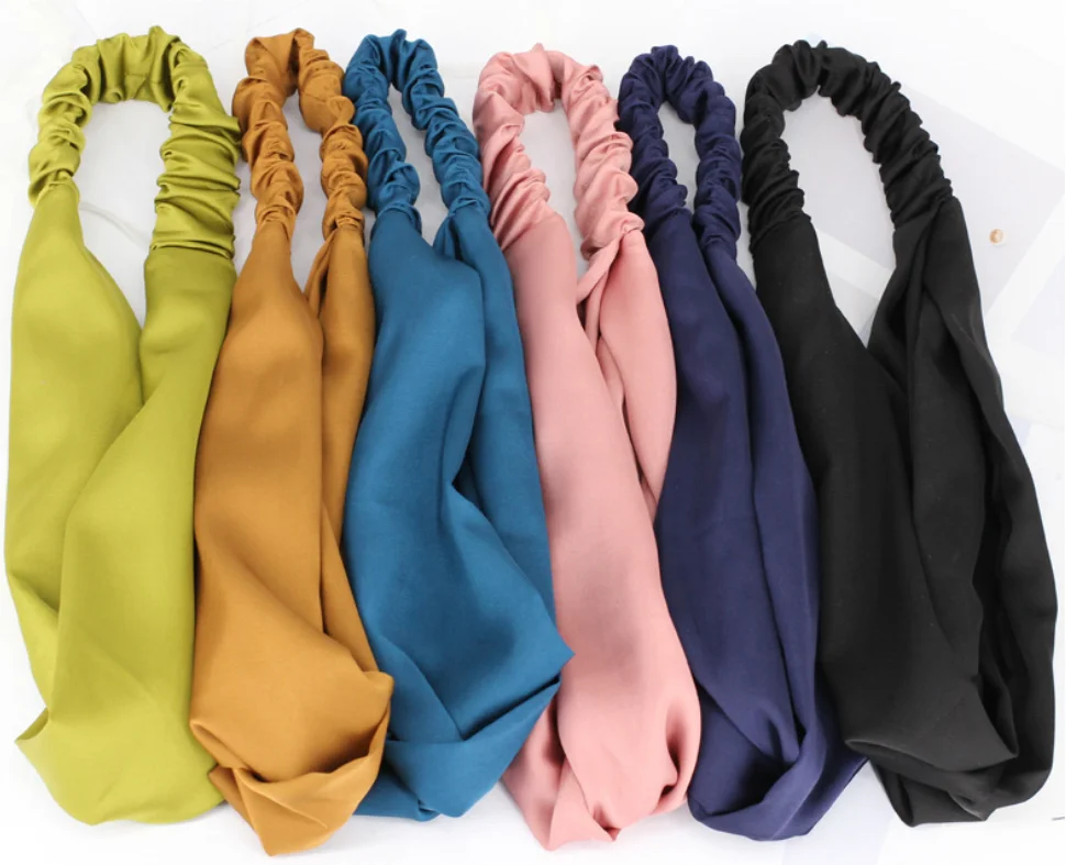 Artificial Silk Satin Headbands Solid Color Twisted Elastic Hairband ...