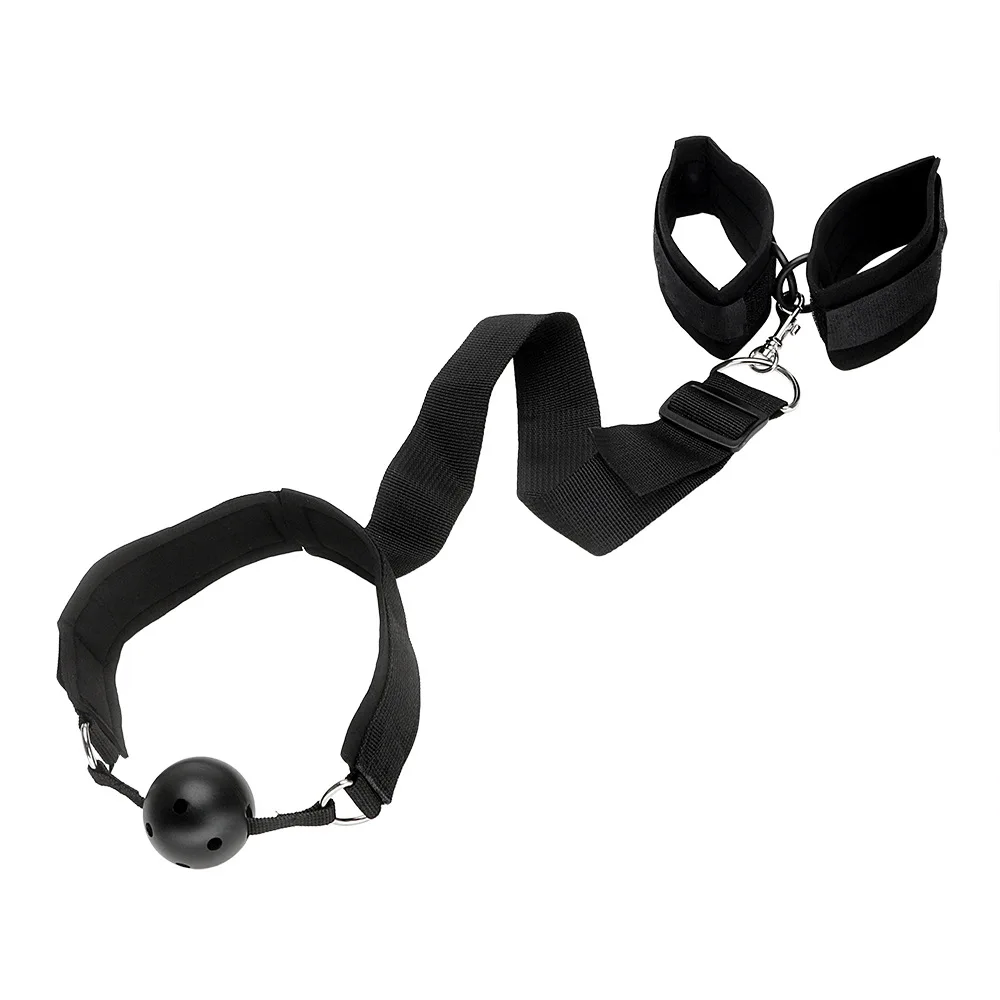 Binding Leather Bondage Hand Neck Cuff Handcuffs Backhand Mouth Gag ...