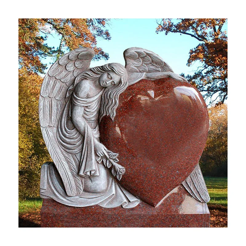 Grave Use Red Granite Marble Headstone Angel Wings And Heart Shaped ...