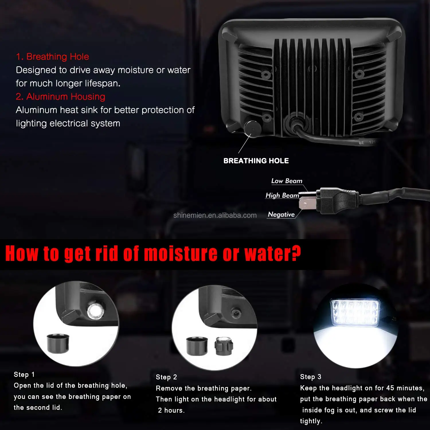 4x6 45w Led Sealed Beam 12v 24v 4x6 Led Headlight With H4 Plug Used For ...