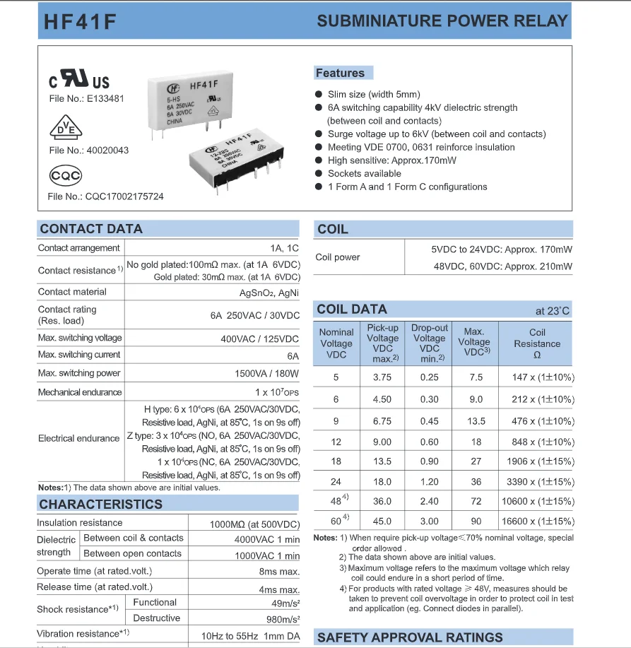 Original Hongfa Relay Hf41f-60-zs 60v Dc Slim Relay 6a 250vac - Buy ...