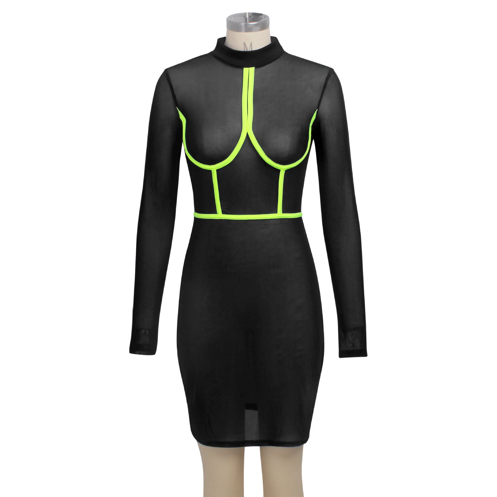 Custom Women Sexy Black Mesh See Through Transparent Bodycon Mini Club ...