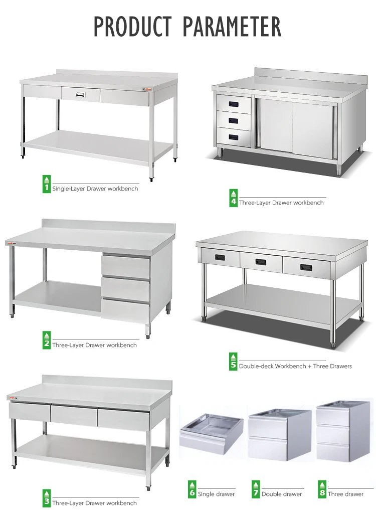 Customized Restaurant 304 Stainless Steel Working Table Cabinet With ...