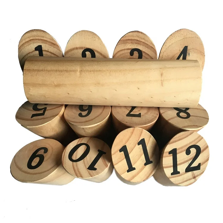 Hardwood Number Wooden Skittles Lawn Throwing Tossing Scatter Outdoor Kubb Viking Game Set - Buy ...