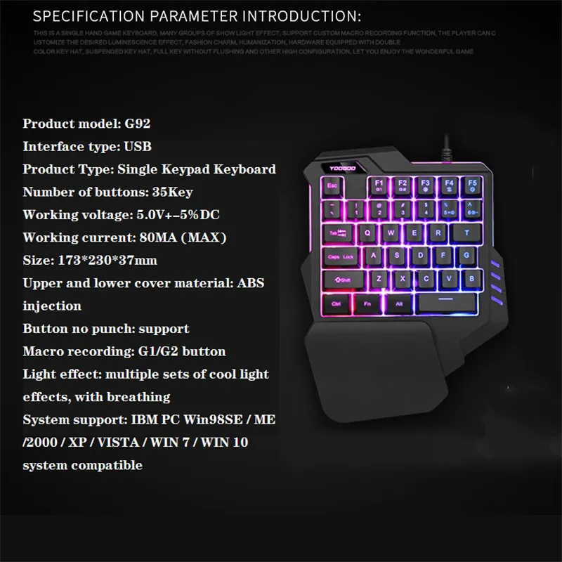 G92 One-handed Keyboard Colorful Rgb Backlight Non-mechanical 35 Key ...