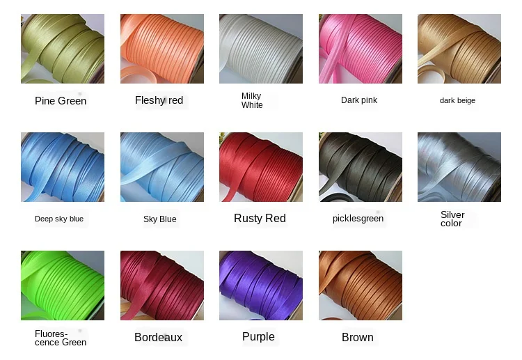 100% Polyester Double Fold Satin Bias Binding Tape for Sewing