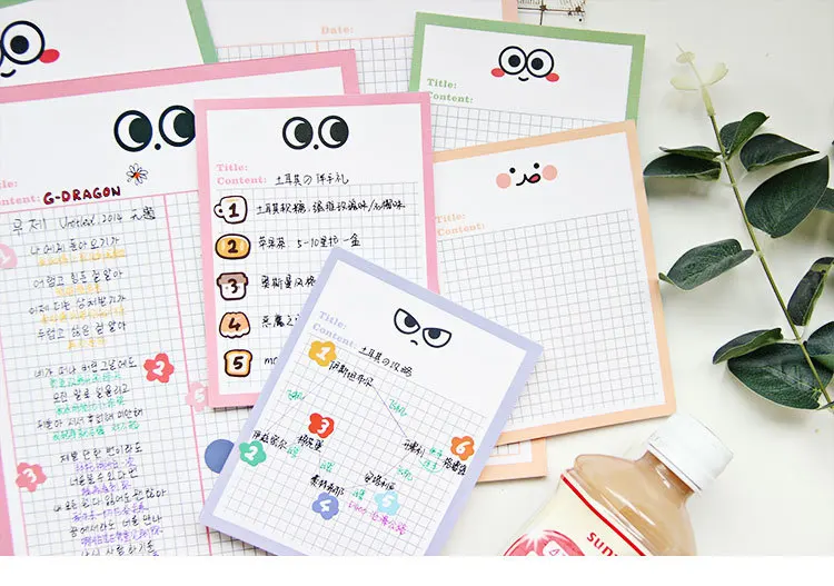 Cute Kawaii Plaid Cartoon Eyes Student B5 Notepad Set Customize ...