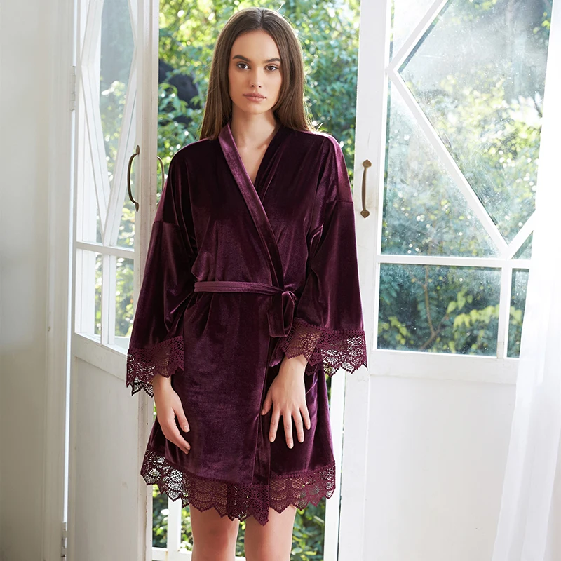 100% Velvet Robe Mix Color Women Robe in Stock Wedding Sleepwear 6031 ...