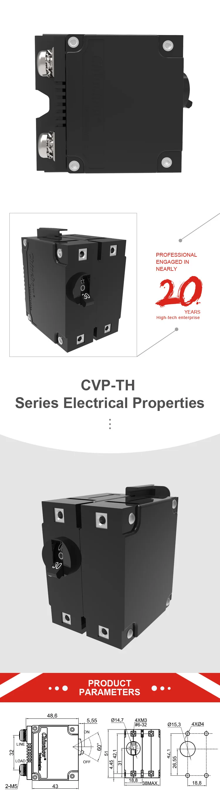 2 Poles 30a Short Handle Actuator Hydraulic Magnetic Circuit Breaker ...