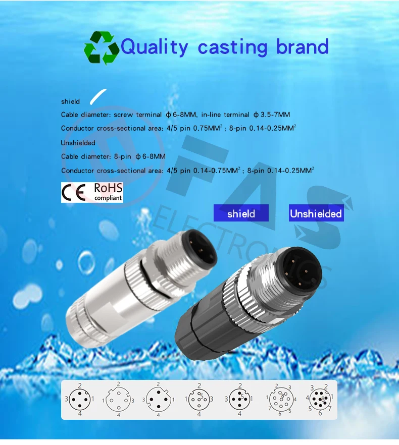 M12 Screw Clamp Terminal Shielding - 12 Mbps Iris Spring Connection