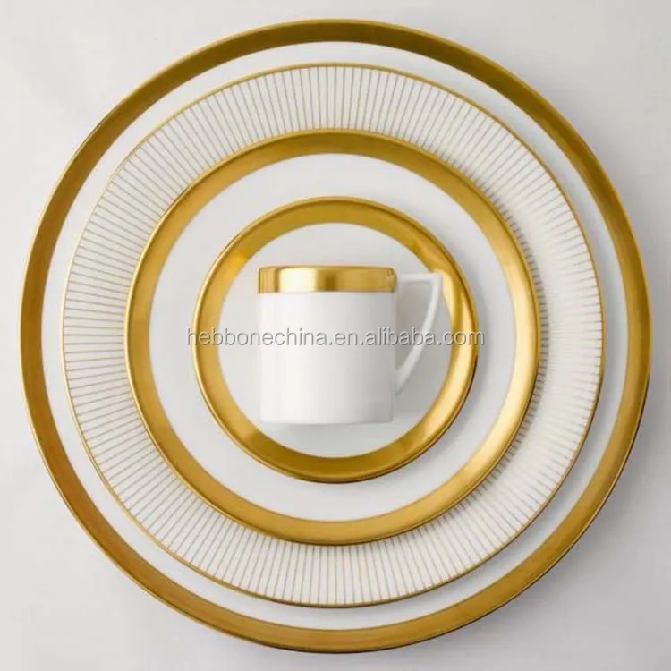 Banquet Dinnerware Set For 8 24k Gold Rim Gold Plated Porcelain Bone