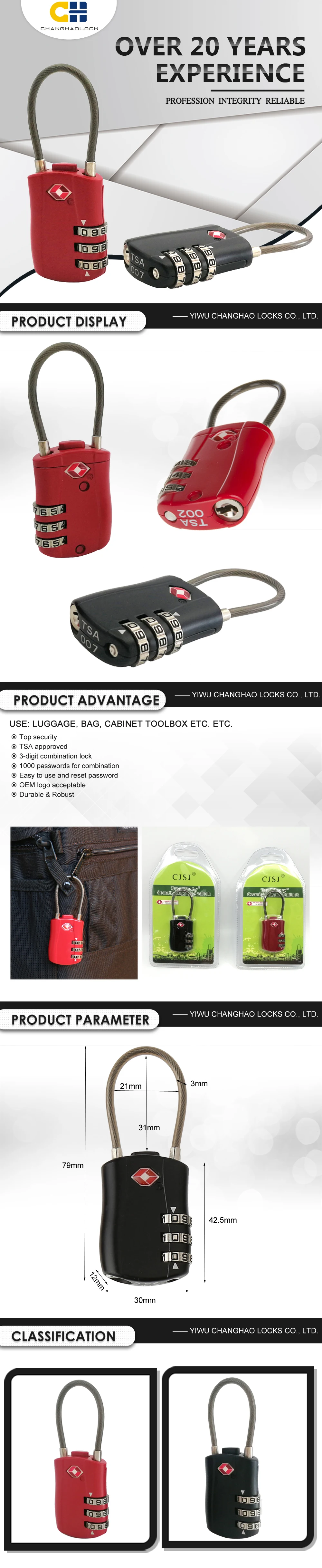 Tsa-527 Tsa 007 Approved Luggage 3 Dials Combination Cable Lock - Buy 3 ...