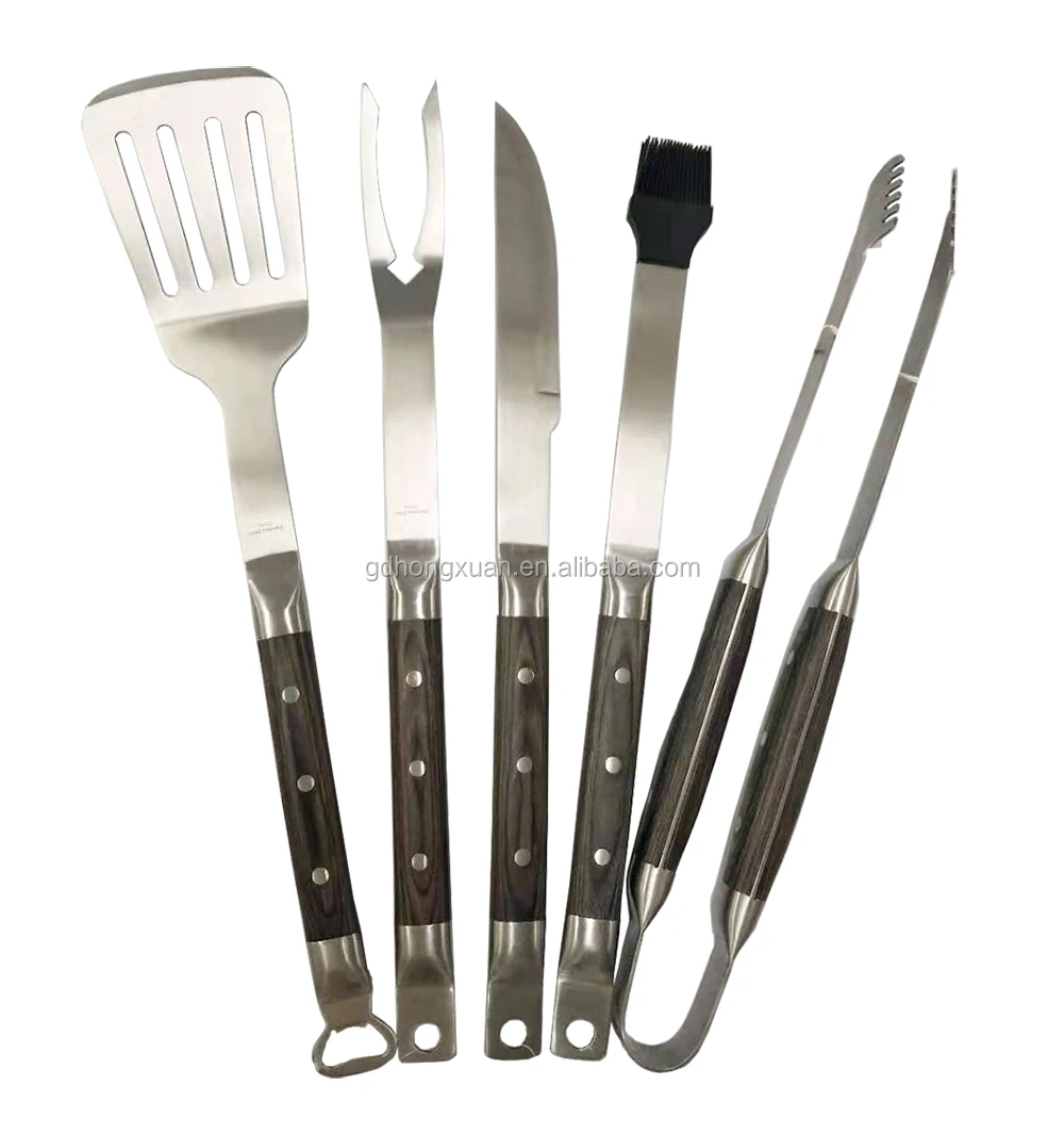 Stainless Steel 430 BBQ Grilling Tools with Color Wood Handle Barbecue ...
