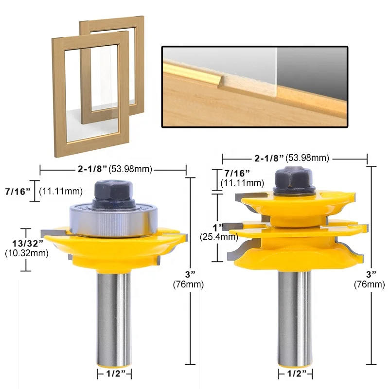 2 Bits Rail And Stile Router Bits Set For Glass Doors- -1/2" Shank ...