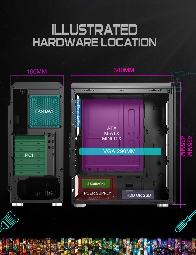 atx pc horizontal cpu cabinet dustproof gaming Computer Case