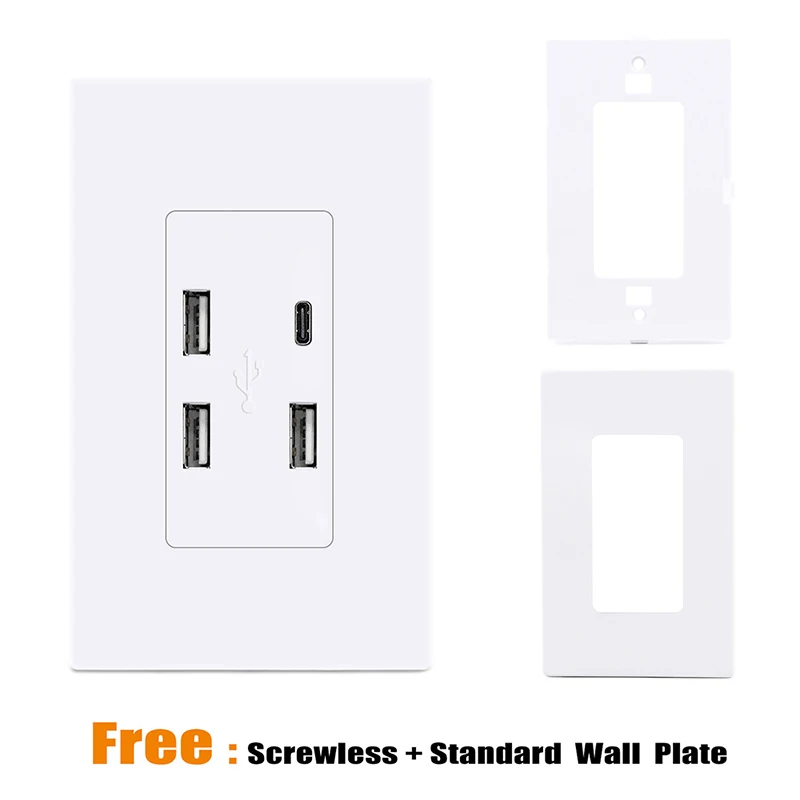 3.5a High Speed 3 Usb With Type C Wall Outlet,Horizontal Charger Ports ...
