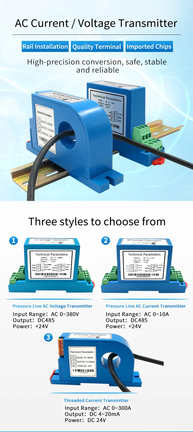 Rs485 / 4g / Lora Output Transducer Ac Voltage Current Transmitter ...
