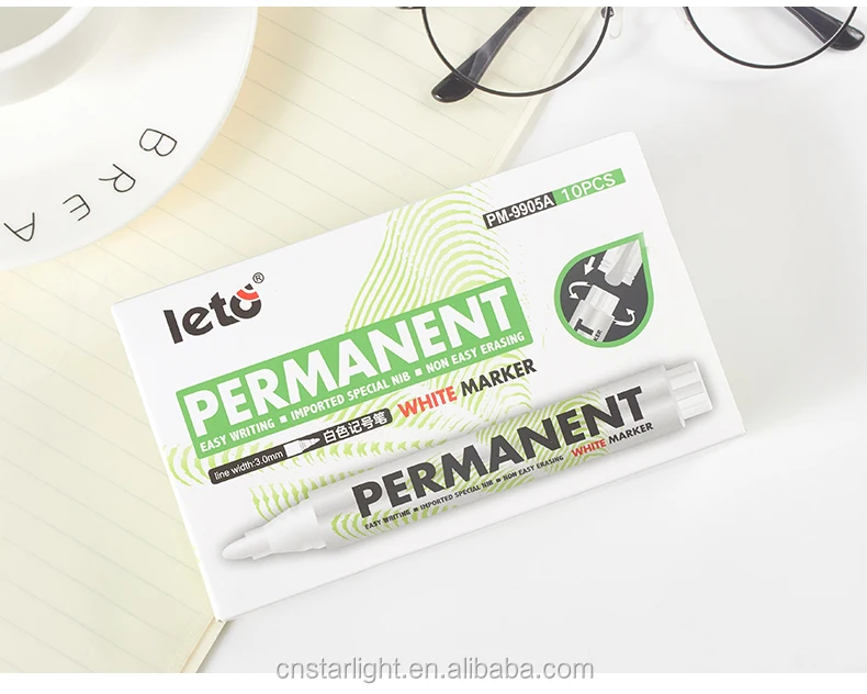 Leto White Permanent Marker Pen - Medium Point - Pack of 10