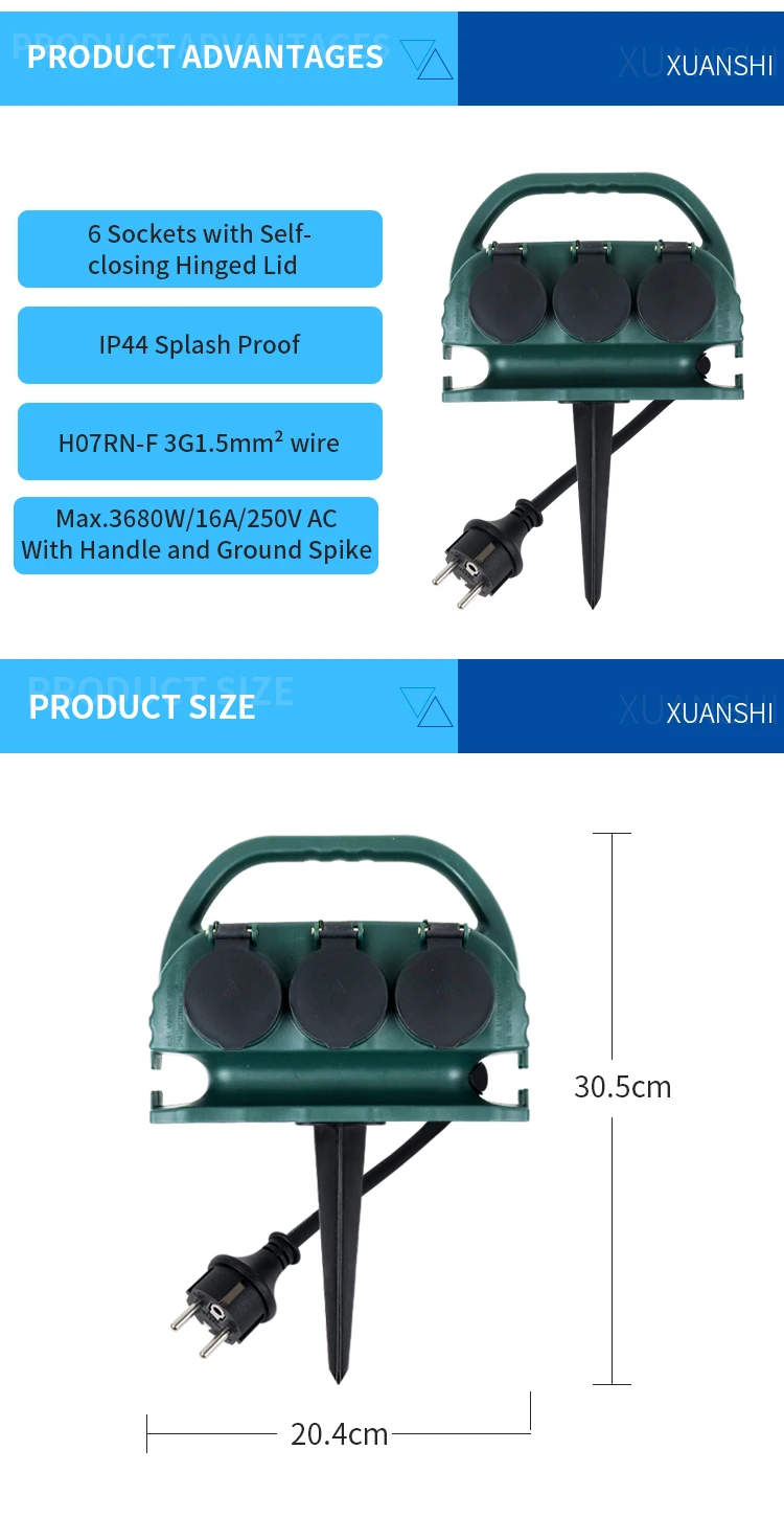 European German Standard Ip44 Electrical Multi Socket Power Strip ...