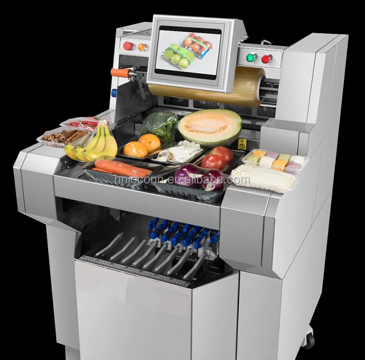 Automatic Cling Film Vegetable Sealing Food Tray Wrap Machine Packaging ...