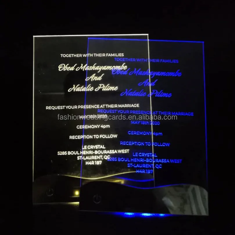 LED Wedding Invitations with Engraved Text - Unique Design