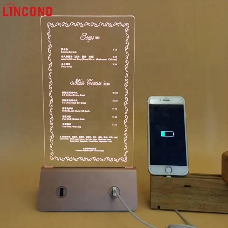 Lincond Dudukan Menu Meja Lampu Led,Dudukan Power Bank Dengan Akrilik ...