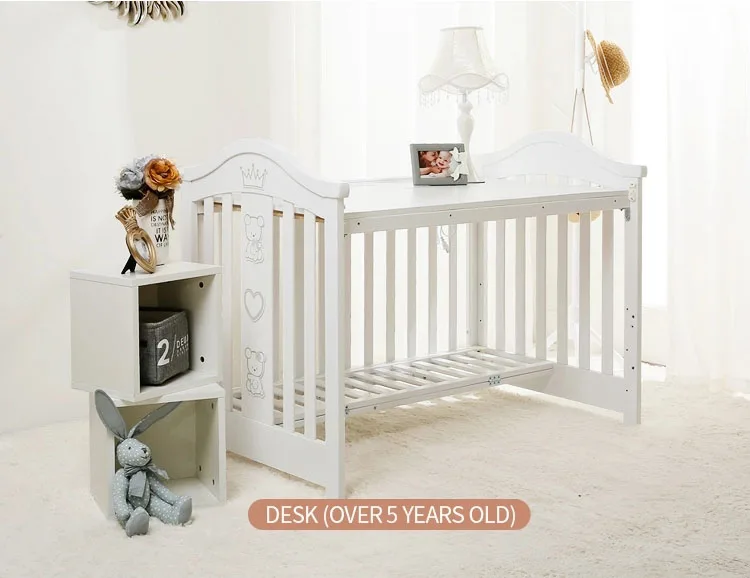 4 In 1function Luxury Safe Painted White Wooden Bed Crib Picture ...
