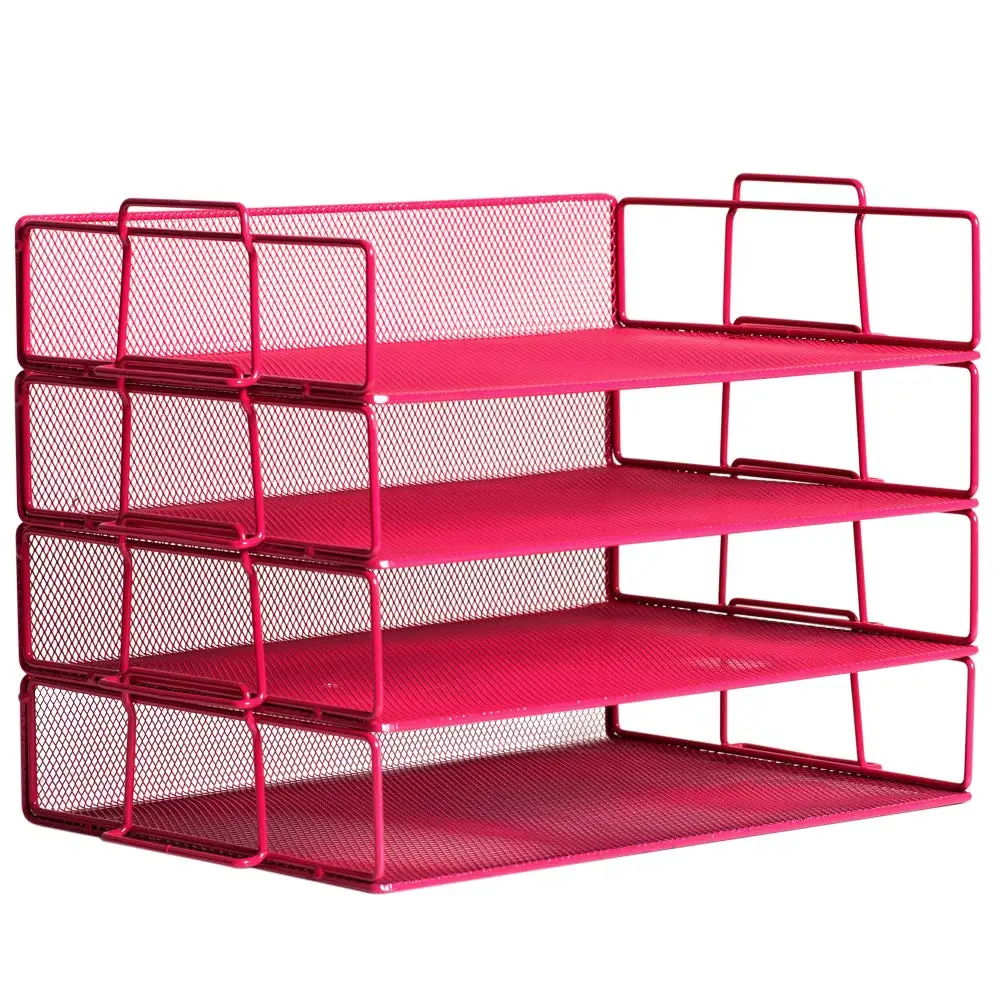 Office 4 Tier Stackable Metal Desktop Letter Tray File Organizer Sorter