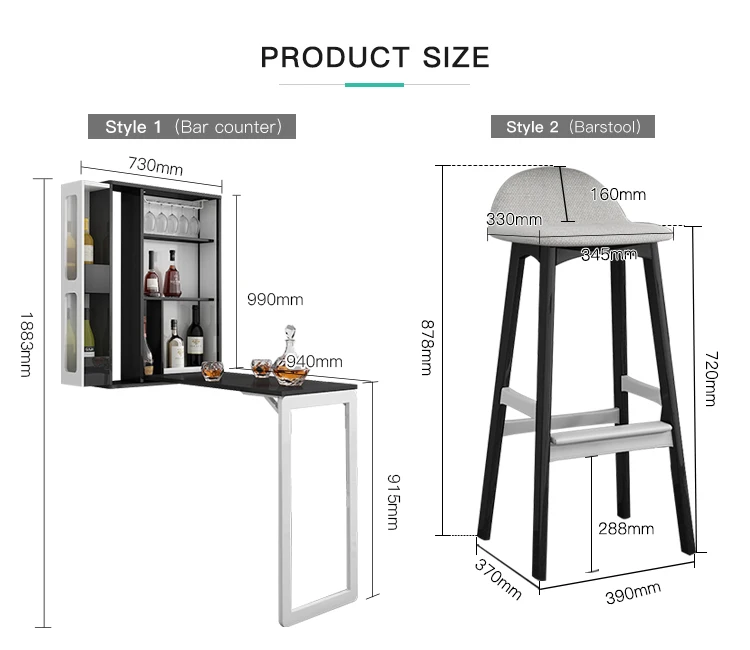 American Stylish Design Black And White Matte Paint Modern Folding Bar ...